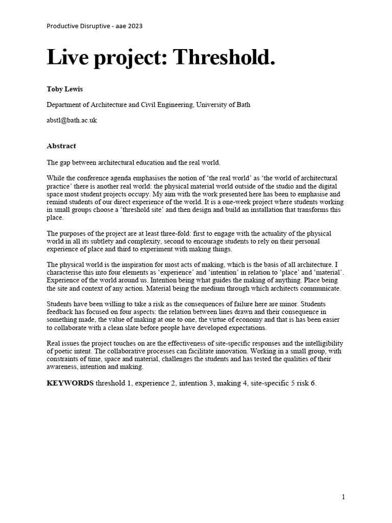 Transforming Thresholds in Architecture | PDF | Experience | Animal ...