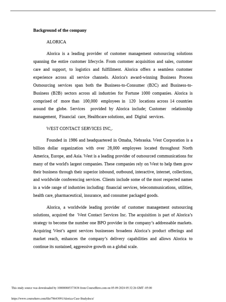 Alorica Case Study | PDF | Outsourcing | Employment