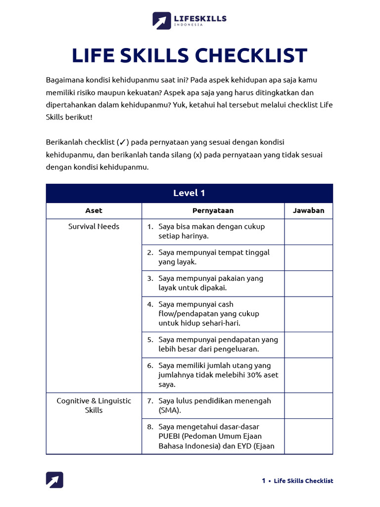 Lifeskills Checklist | PDF