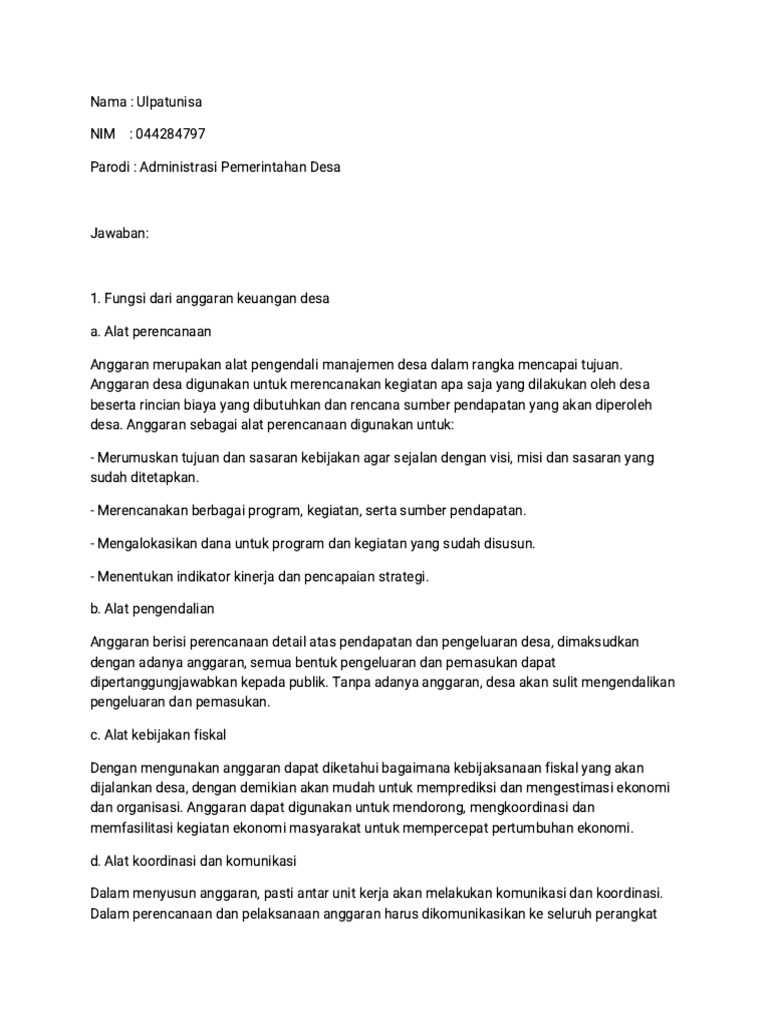 Tuton 5 Tugas 2 Administrasi Pemerintahan Desa | PDF