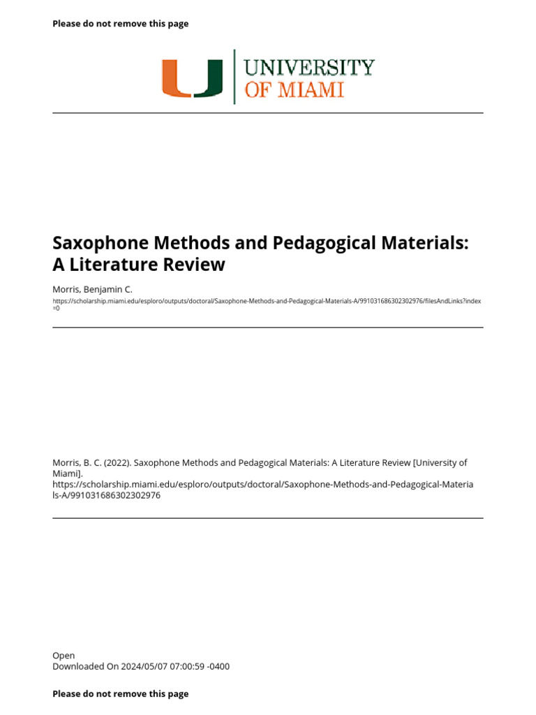 Saxophone Methods and Pedagogical Materials | PDF | Saxophone | Clarinet