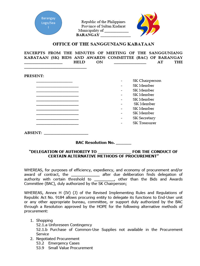 SK BAC Resolution - Delegation To End-User | Download Free PDF | Procurement | Economies