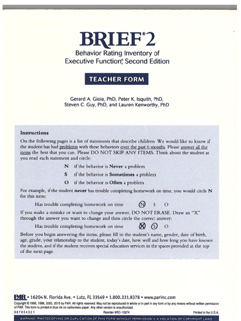 BRIEF2 Teacher | PDF