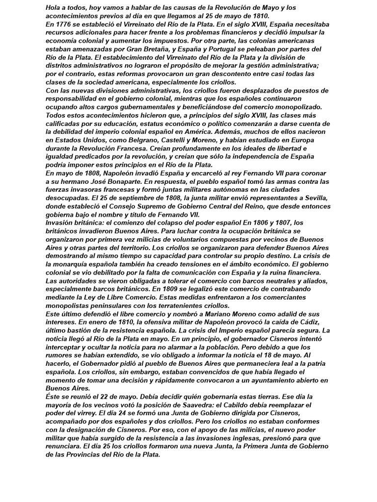 Causas de la Revolución de Mayo 1810 | PDF | Imperio español | Nueva españa