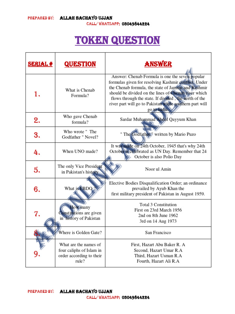 Token Question Ab Ujjan-2 | PDF