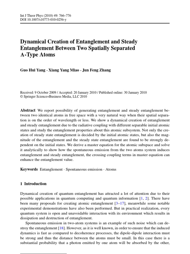 Dynamical Creation of Entanglement and Steady Entanglement Between Two Spatially Separated ...