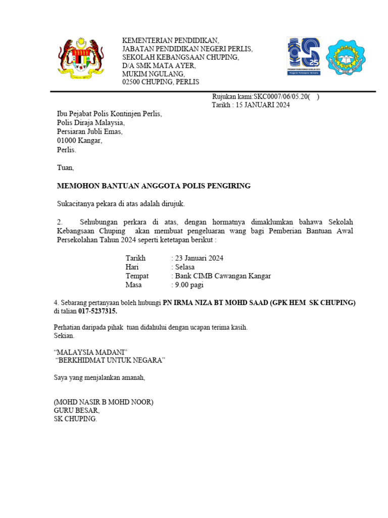 Surat Mohon Polis Pengiring BAP | PDF