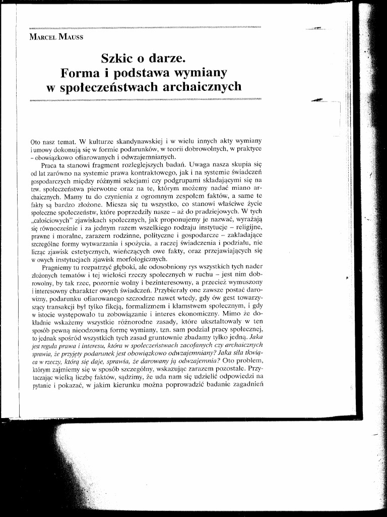 Marcel Mauss Szkic o Darze | PDF