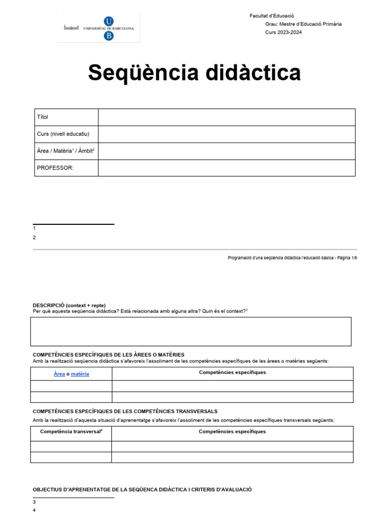Model de Seqüència Didàctica | PDF