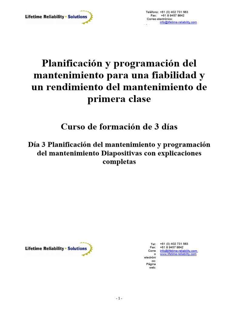 MPS Day3 World Class Maintenance Planning Es | PDF | Ingeniería de confiabilidad | Medición