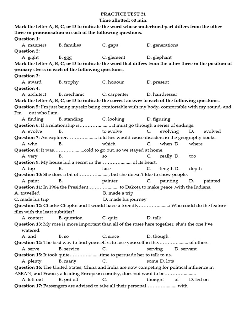 PRACTICE TEST 21 | PDF | Procrastination | Professional Skills