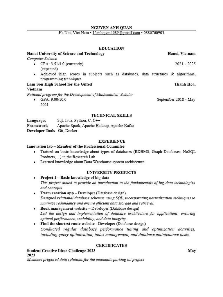 CV Lý lịch | PDF | Databases | Relational Database