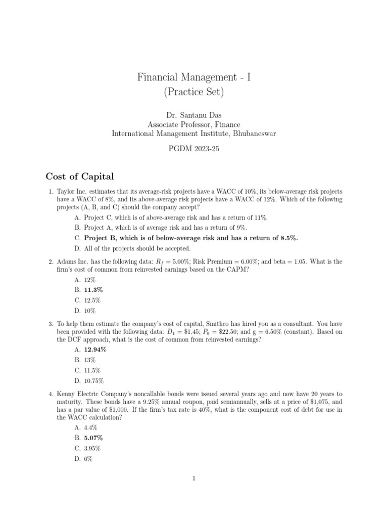 Practice Set | PDF | Bonds (Finance) | Net Present Value