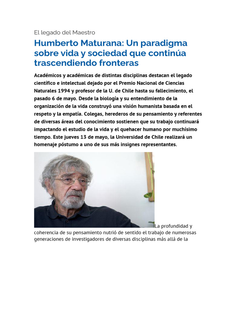 El Legado Del Maestro - Humberto Maturana | Descargar gratis PDF ...