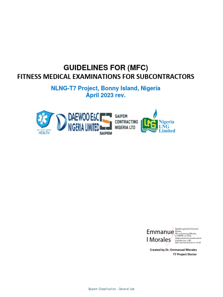 MFC GUIDELINES FOR SC T7 LNG 2023 Rev01 | PDF | Physical Examination ...