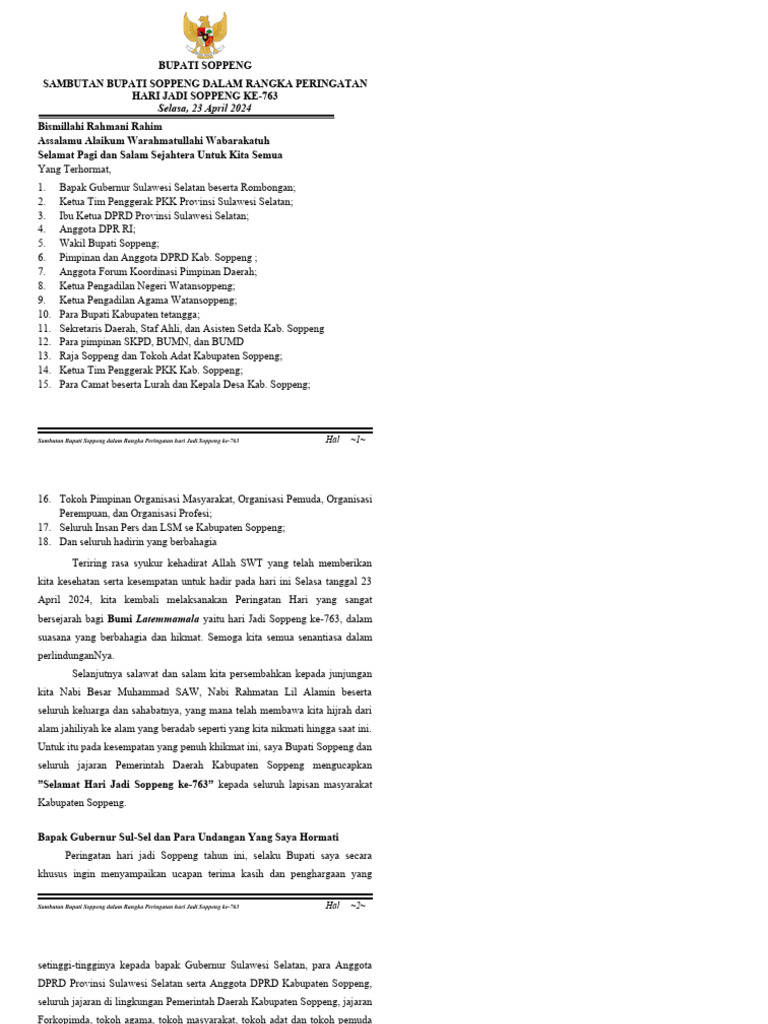Hari Jadi Soppeng ke-763 | PDF