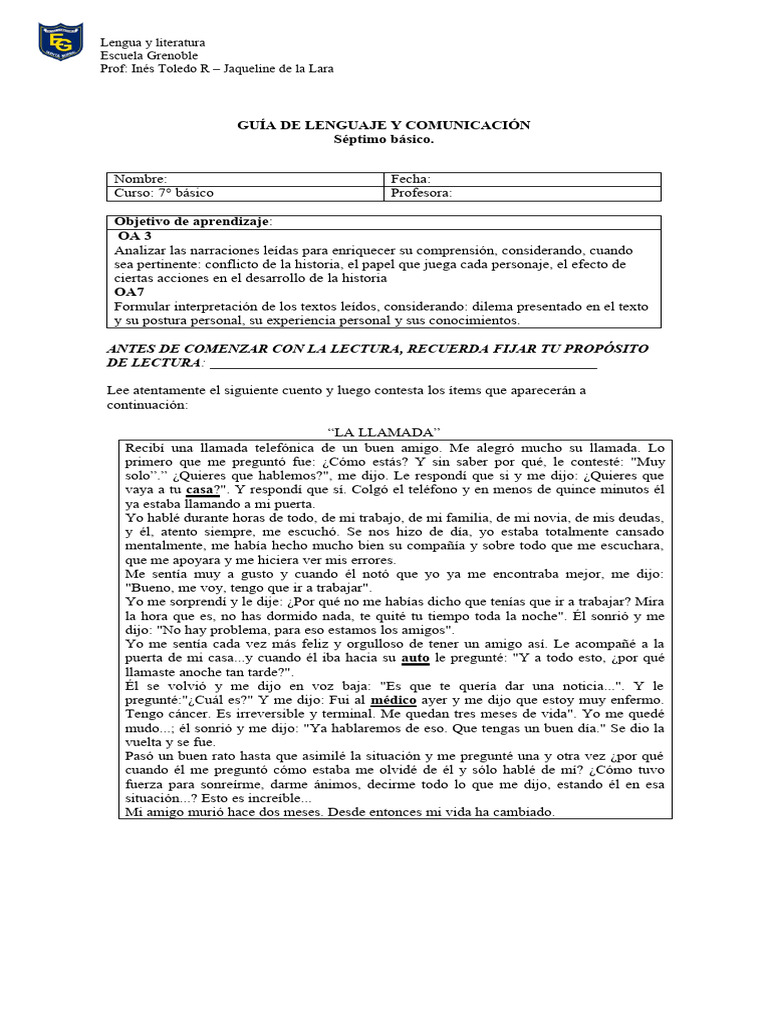 Gua2 Lenguaje-Sptimo Bsico | PDF