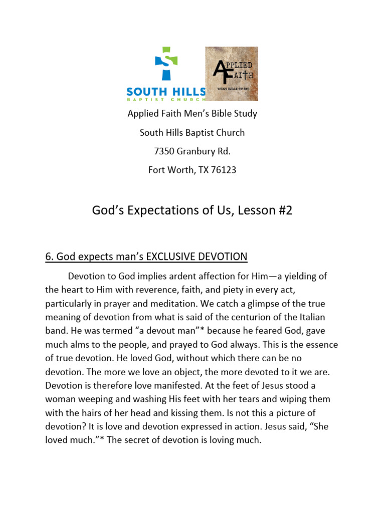God's Expectations of Us | PDF | Prayer | Worship