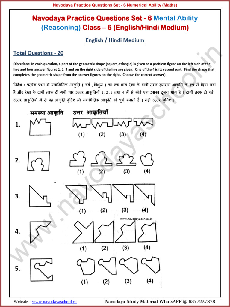 Navodaya Class 6 Mental Ability Set | PDF