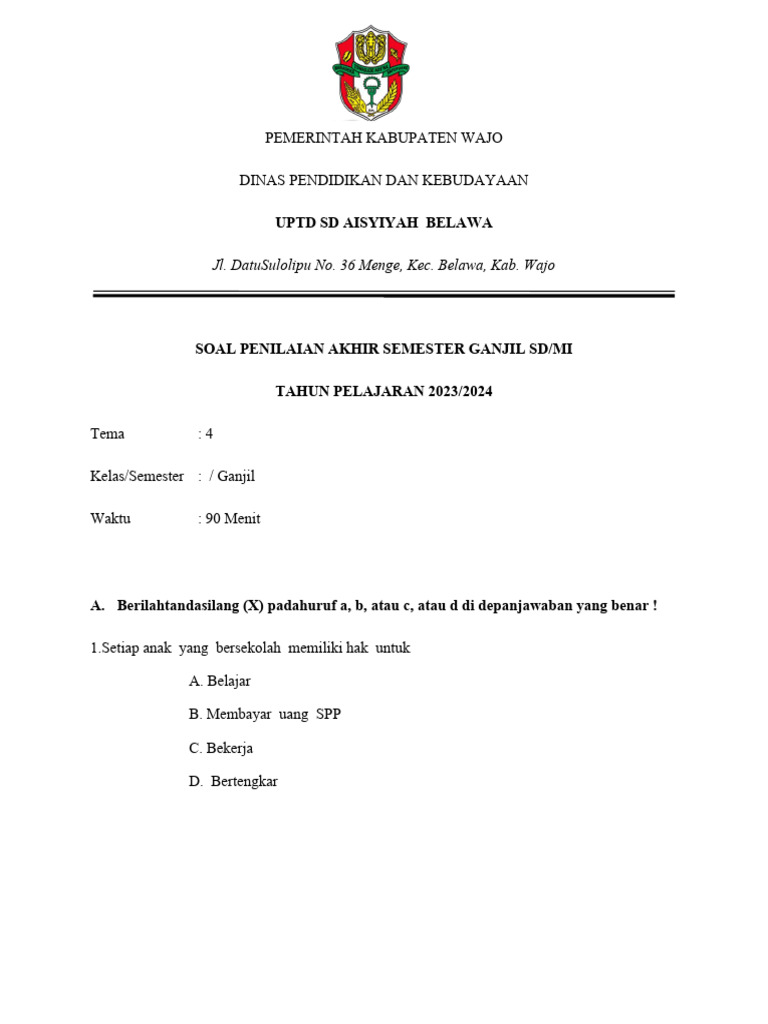 Kumpulan Soal Pas 2024 | PDF