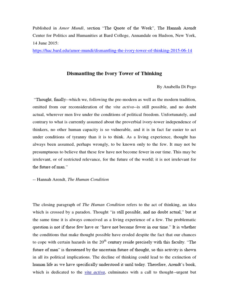 Dismantling The Ivory Tower of Thinking 2015 - Amor Mundi | PDF ...