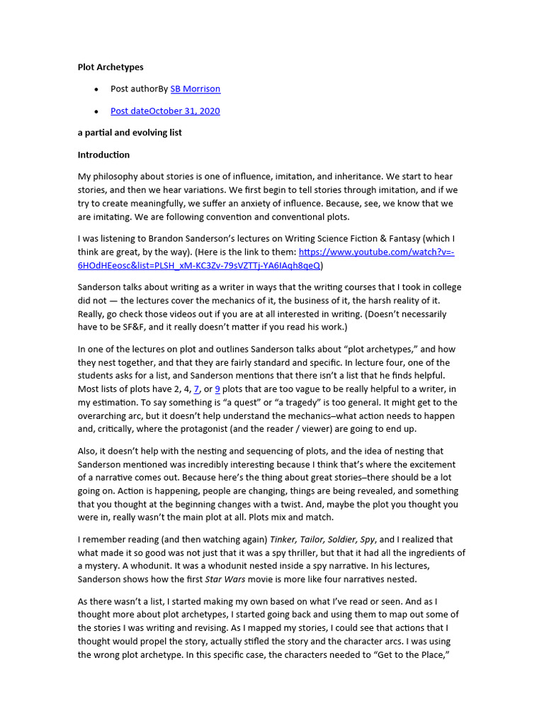 Plot Archetypes | PDF | Thriller (Genre) | Plot (Narrative) Plot Archetypes | PDF | Thriller (Genre) | Plot (Narrative)