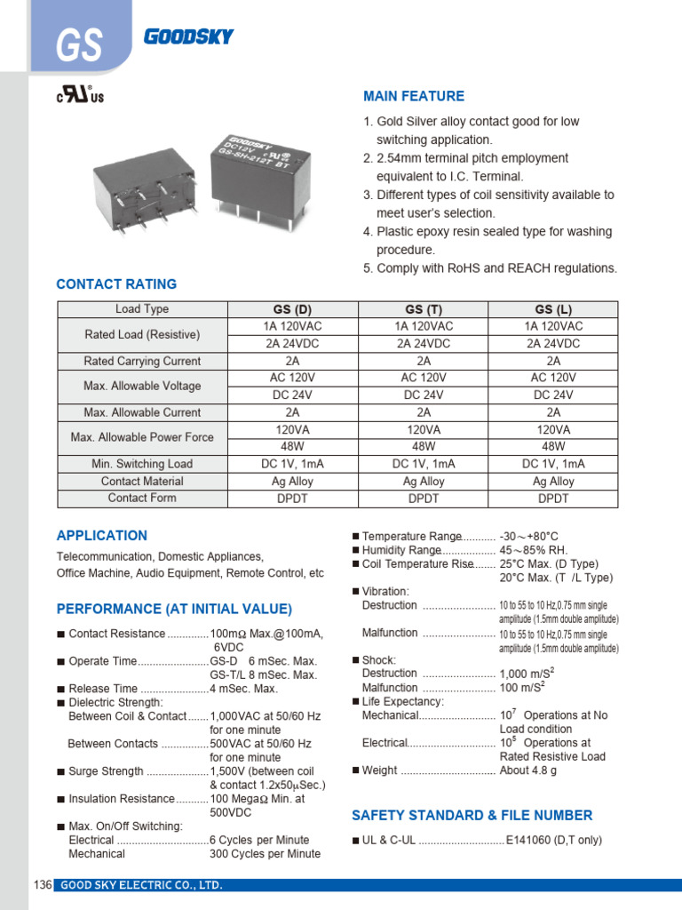 GS-series relè | PDF | Mains Electricity | Switch