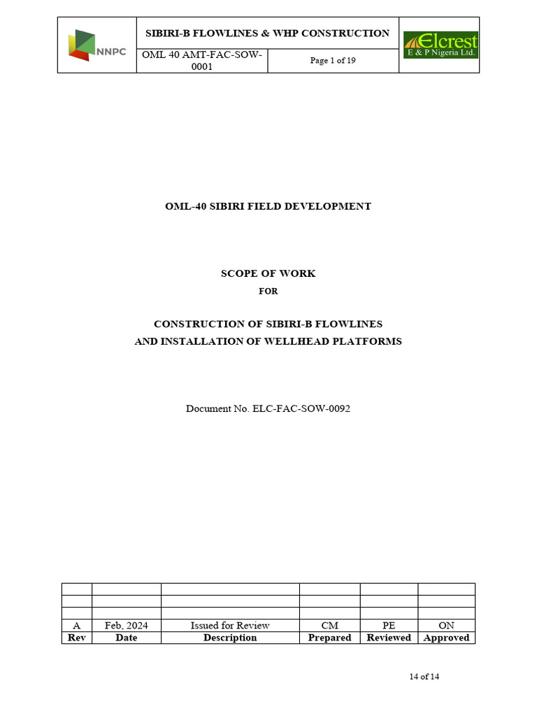 Scope of Work OML 40 AMT-FAC-SOW-0001 - SIBIRI-B Flowlines Construction ...