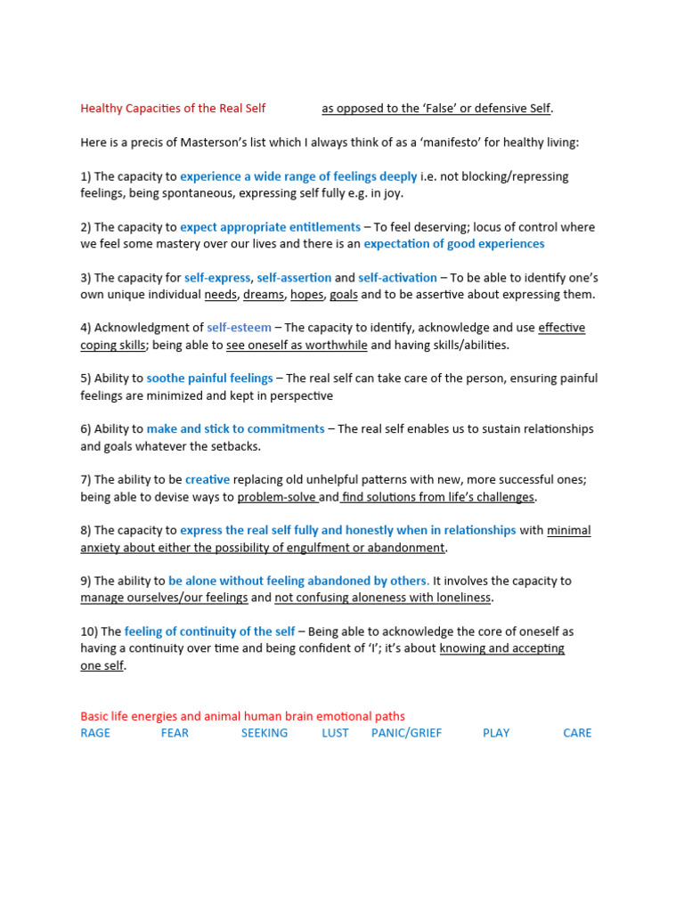 Healthy Capacities of The Real Self | PDF