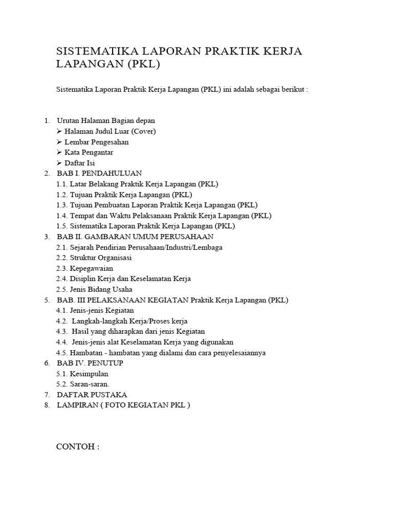 Sistematika Laporan Praktik Kerja Lapangan 24.1 | PDF