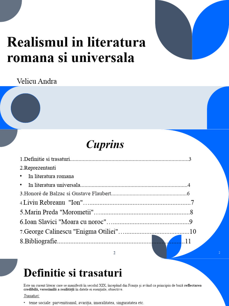 Realismul in Literatura Romana Si Universala 1 | PDF
