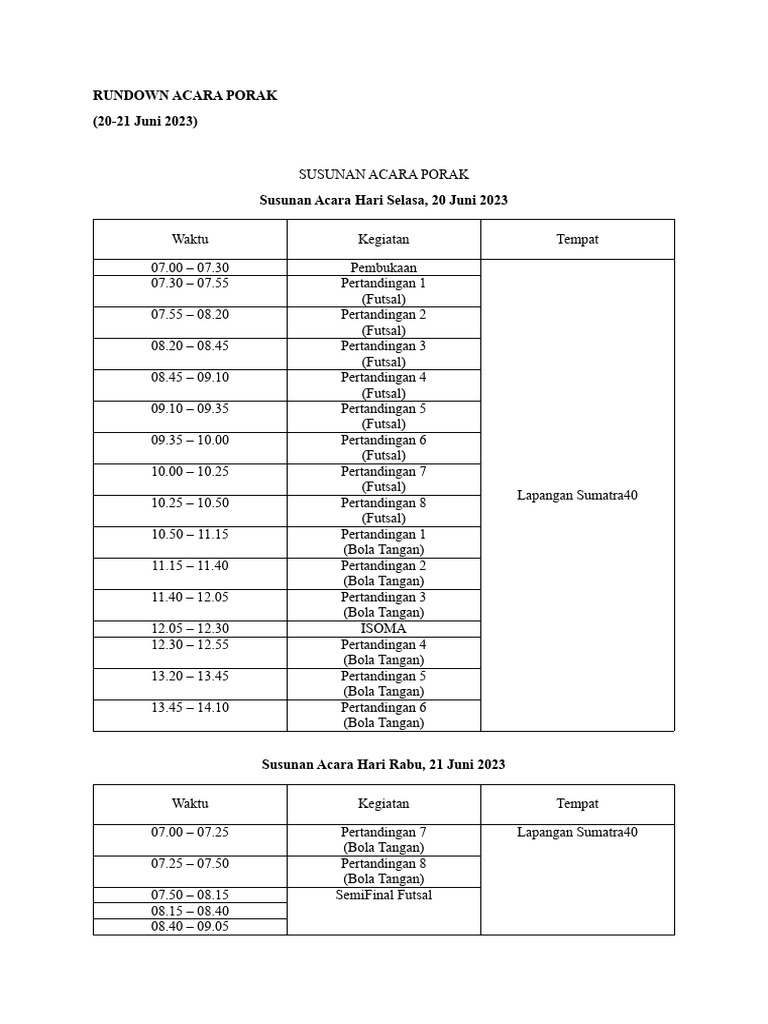 Rundown Acara Porak 2023 | PDF