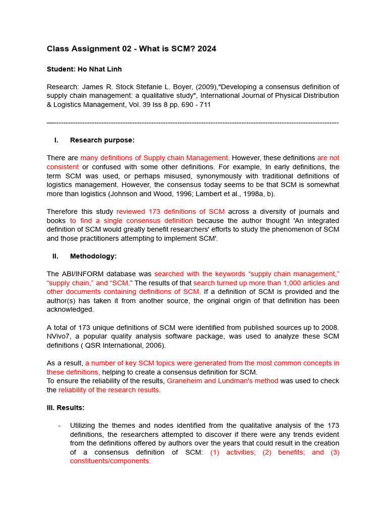 Class Assignment 02 - What Is SCM - Ho Nhat Linh | PDF | Supply Chain ...