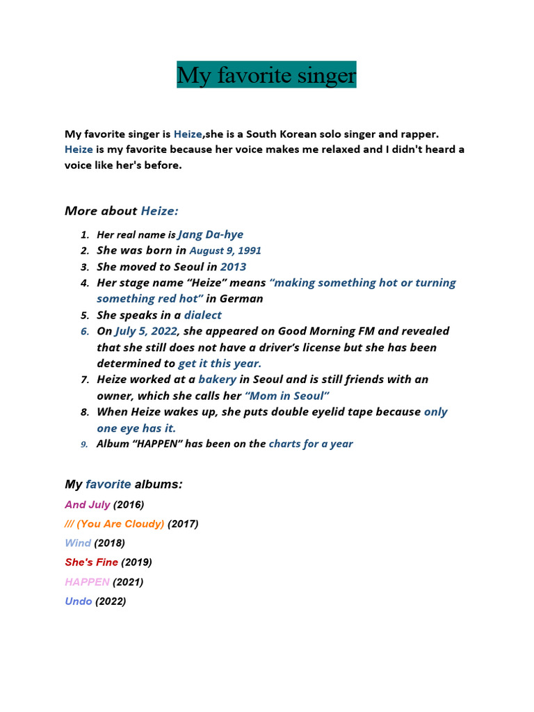 My Favorite Singer | PDF