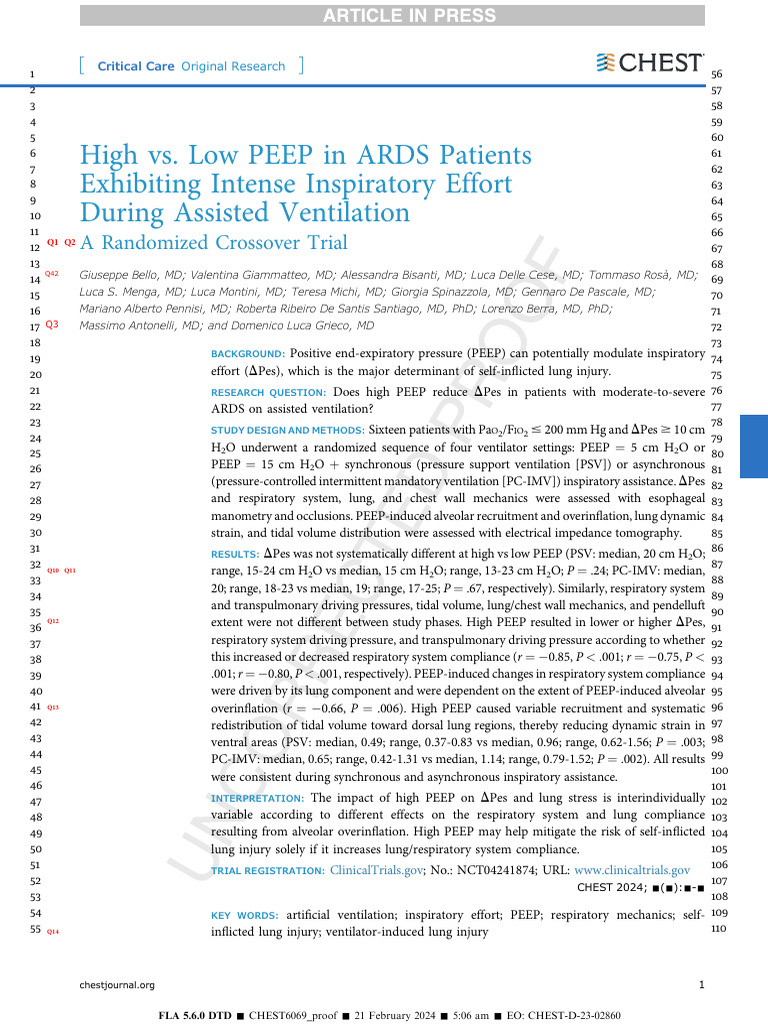 Bello - High vs. Low PEEP in ARDS Patients Exhibiting Intense ...
