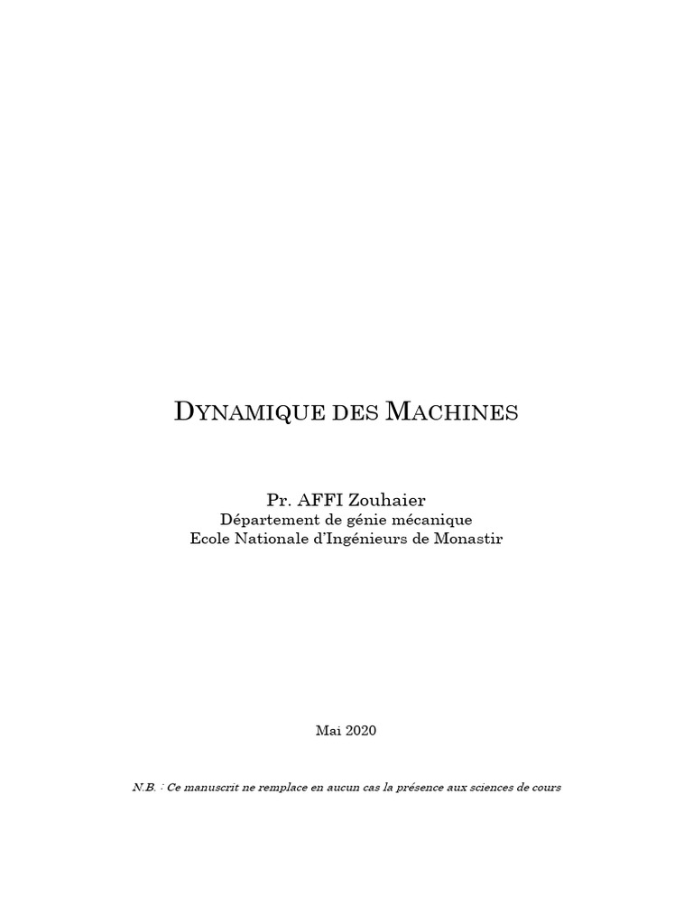 Cours Dynamique Des Machines | PDF | Ingénierie mécanique | Physique