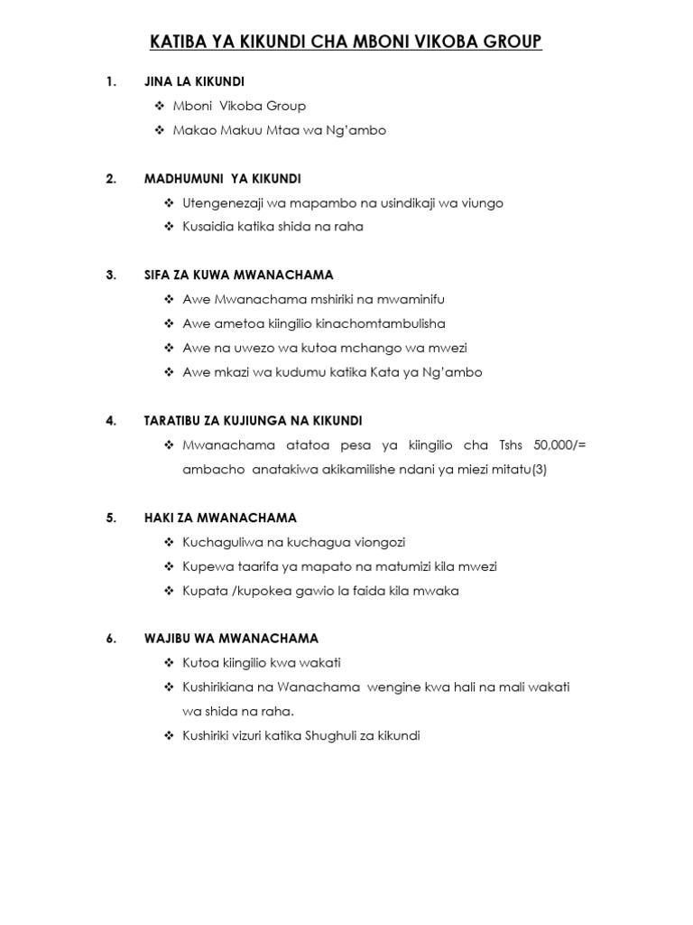 Katiba Ya Kikundi Moshi | PDF