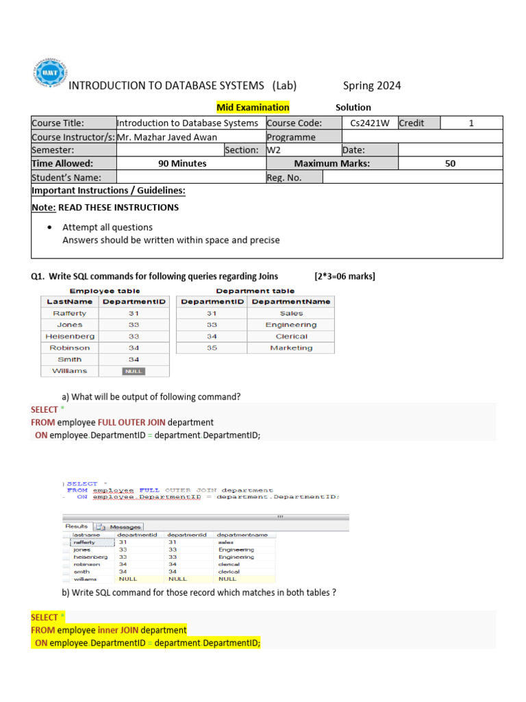 Lab Mid Spring 2024 Solution | PDF | Sql | Databases
