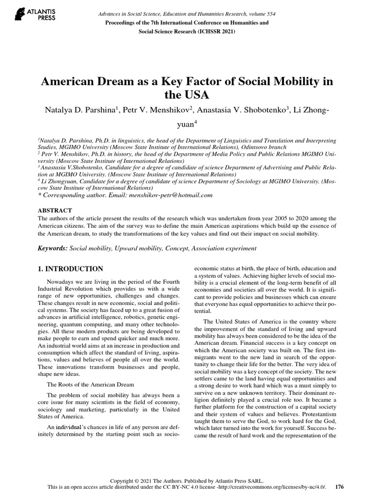 American Dream Pdf American Dream Social Mobility