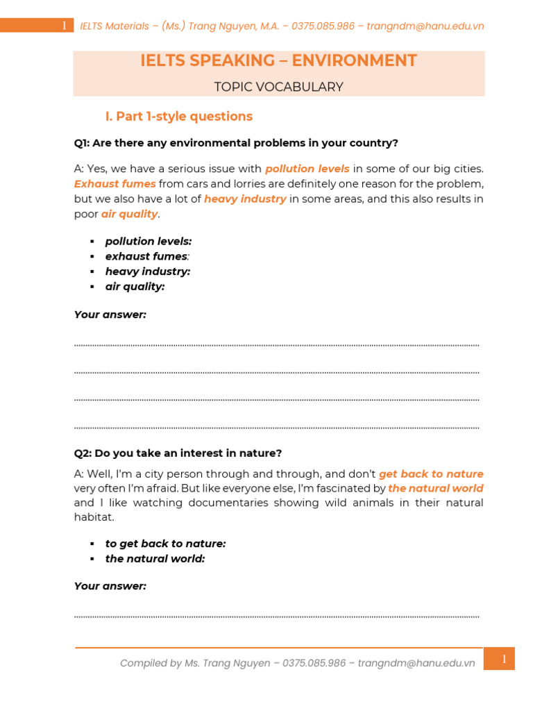 IELTS Speaking: Environment Vocabulary | PDF | Endangered Species ...