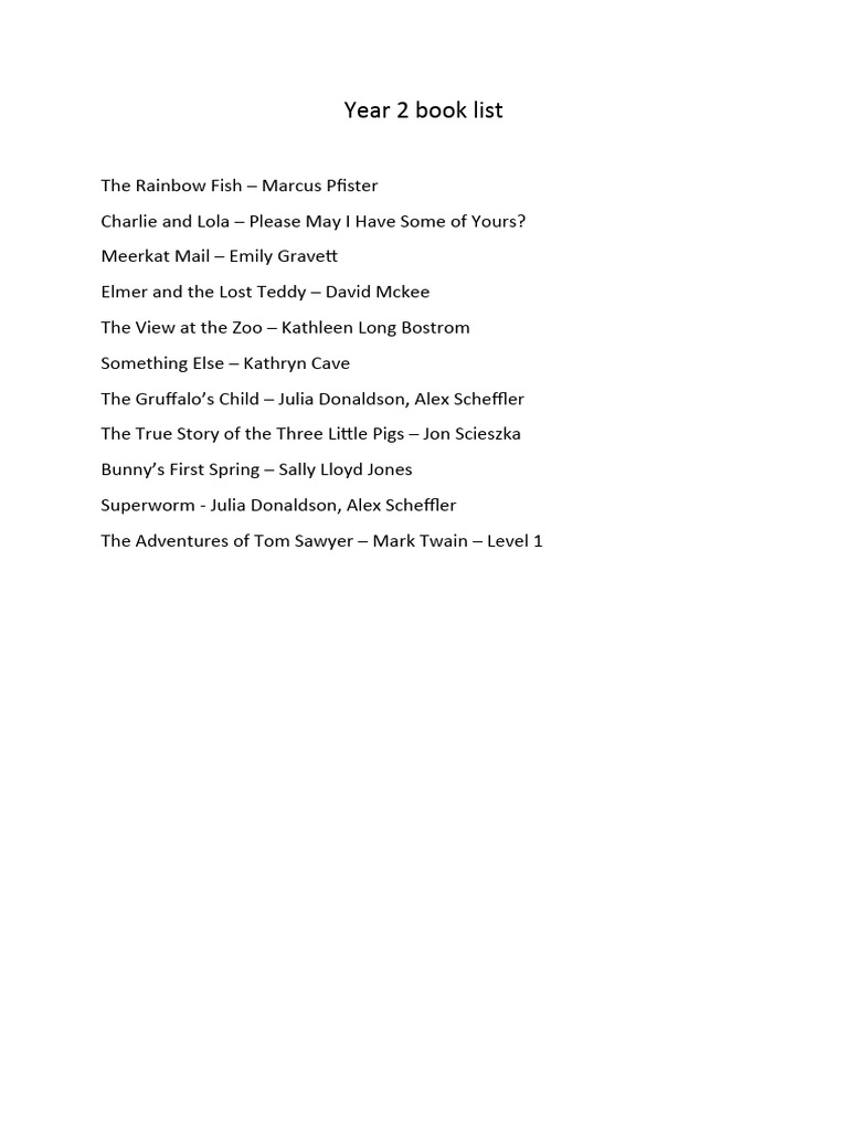 Year 2 Book List | PDF