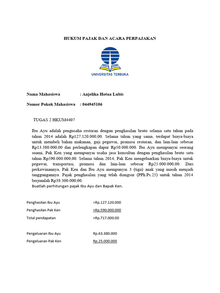 Tugas 2 Hukum Pajak Dan Acara Perpajakan | PDF Tugas 2 Hukum Pajak Dan Acara Perpajakan | PDF