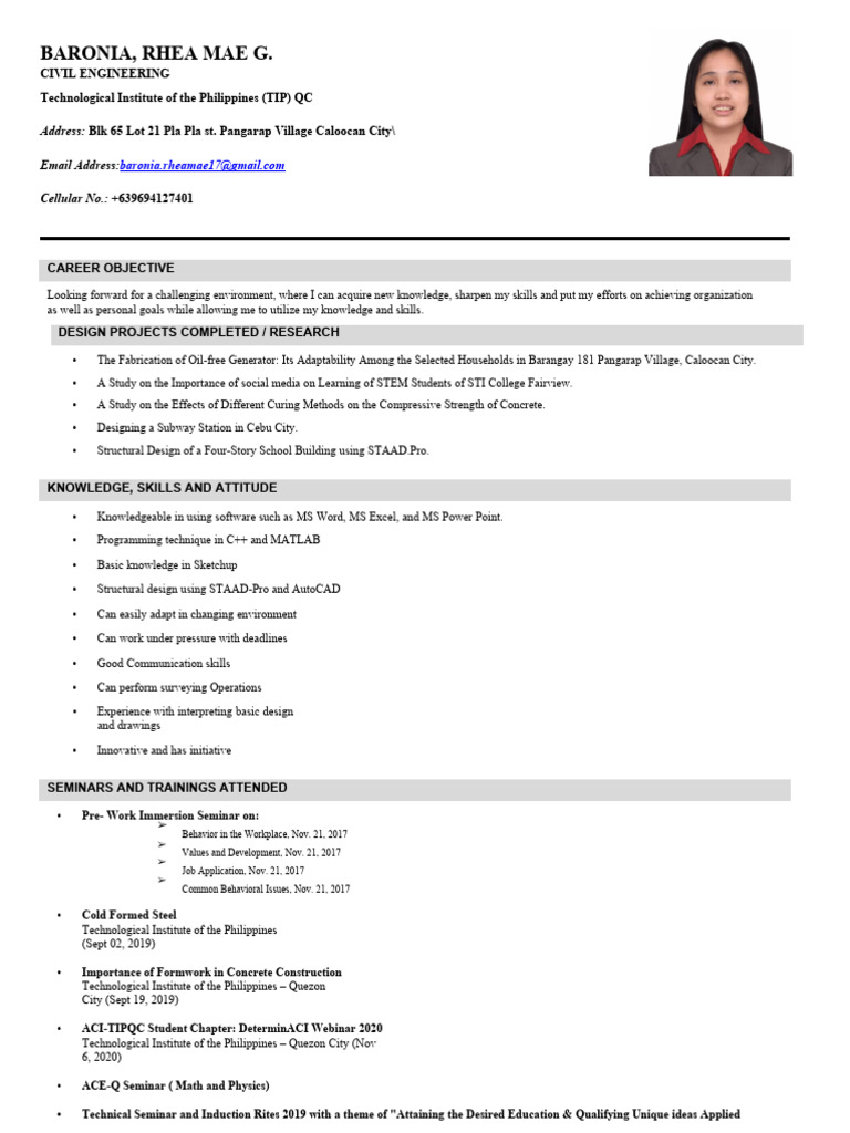 Baronia Ojt-Resume | PDF | Cognition