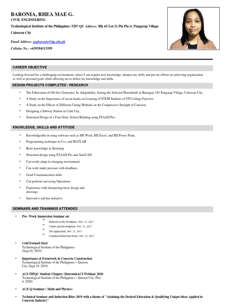 Baronia Ojt-Resume | PDF | Cognition