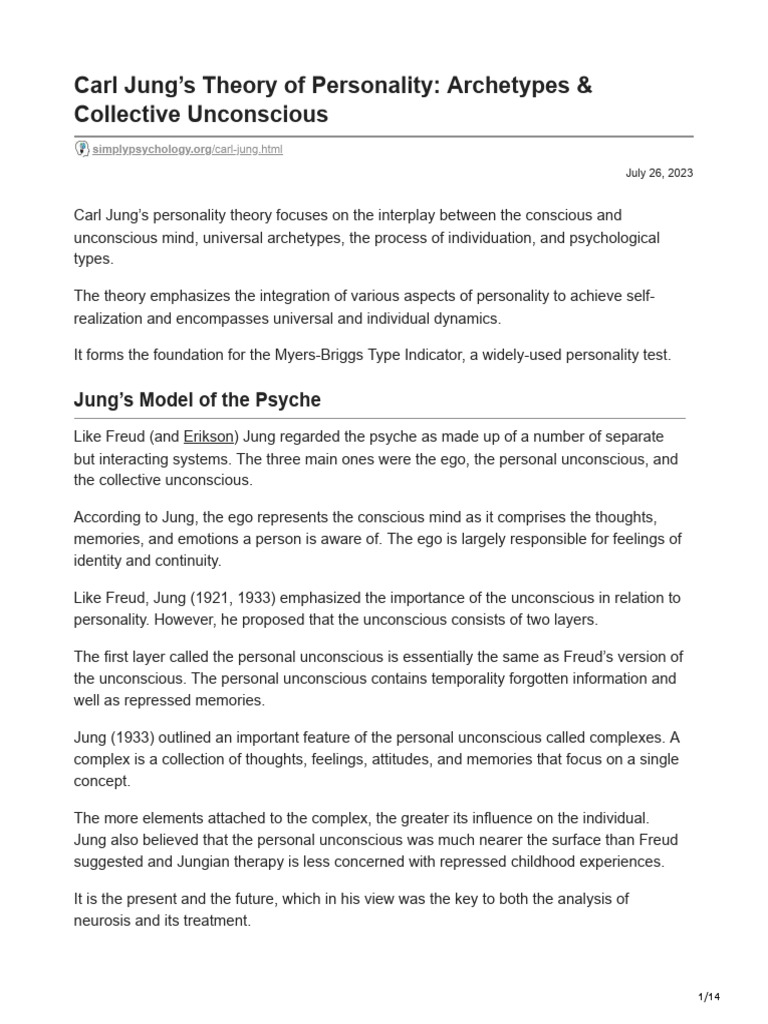 Carl Jungs Theory of Personality Archetypes and Collective Unconscious | PDF | Carl Jung ...