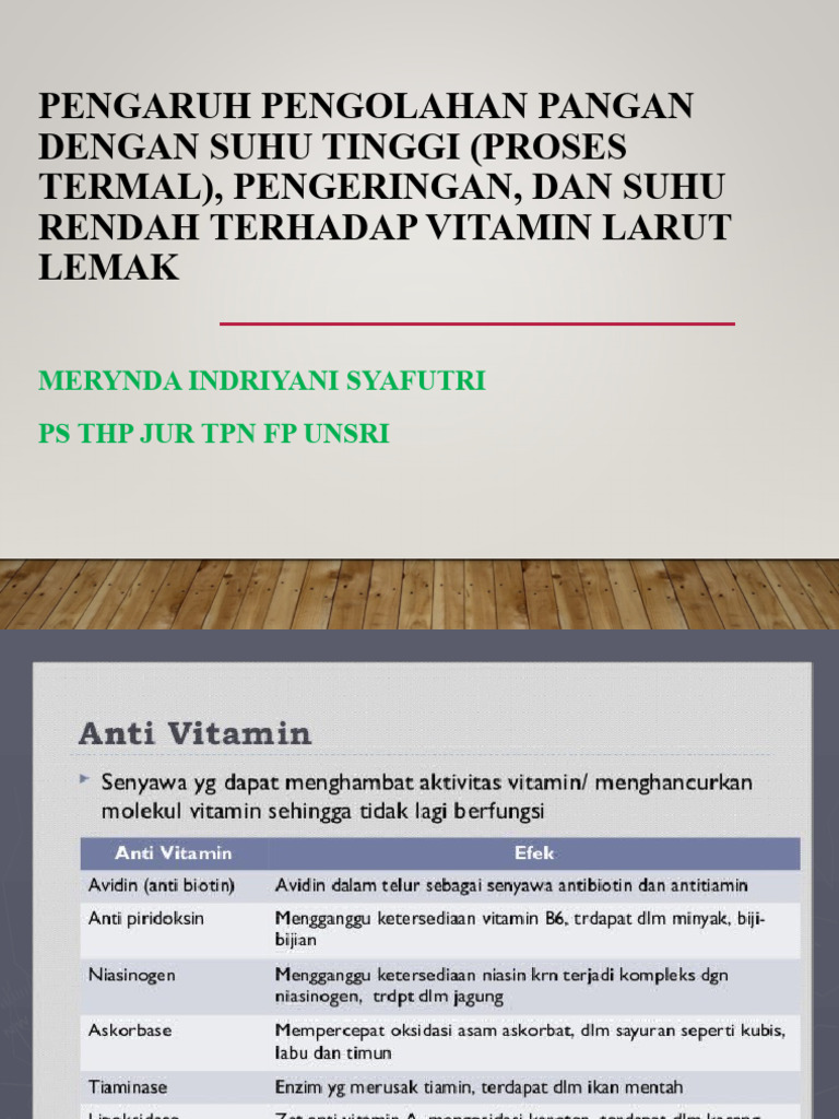 Suhu Tinggi, Pengeringan Dan Suhu Rendah Terhadap Vit Larut Lemak | PDF ...