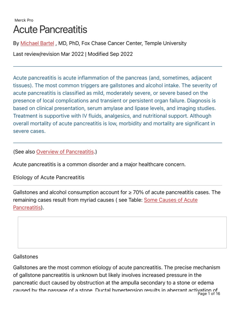 Acute Pancreatitis | PDF | Pancreas | Inflammation