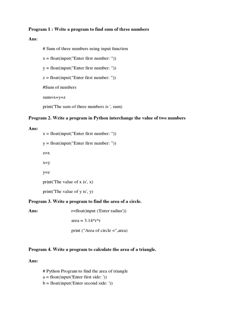 Pyhton Programs | Download Free PDF | Area | Square Root Pyhton Programs | Download Free PDF | Area | Square Root