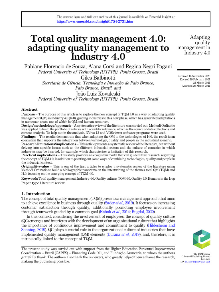 Total Quality Management 4.0 | PDF | Quality Assurance | Quality Management