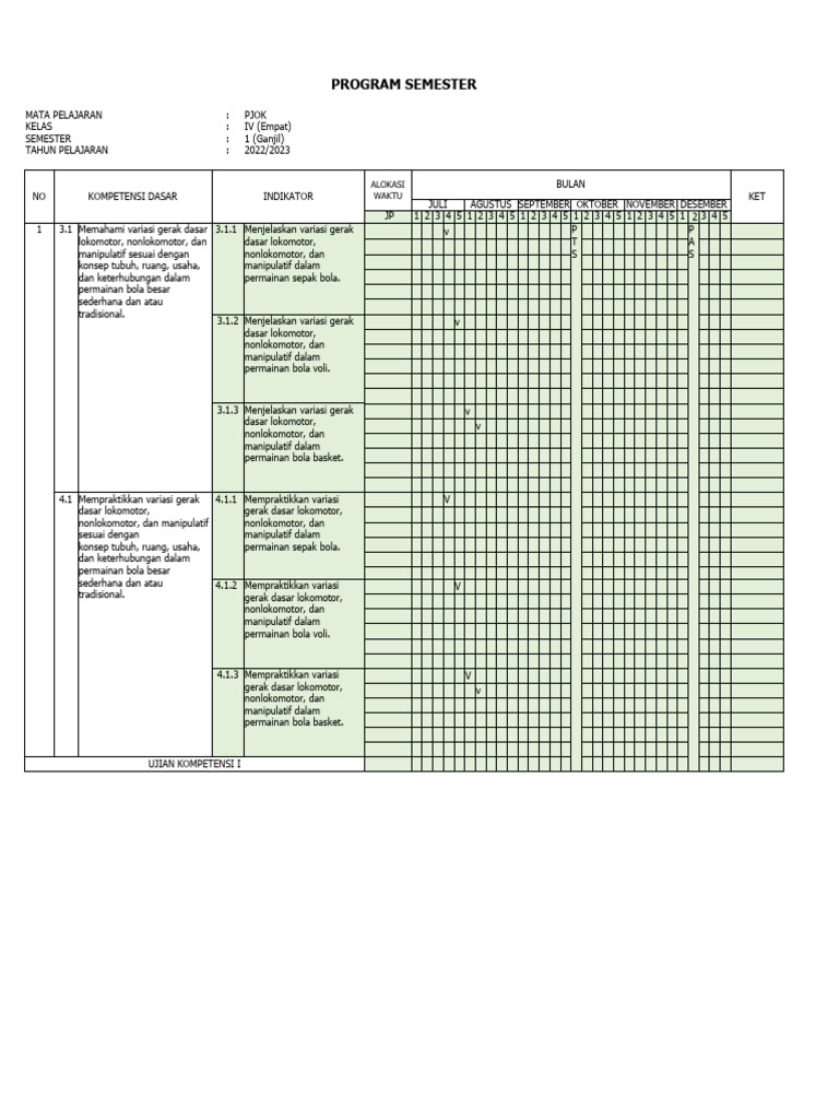 Prosem Pjok Kelas 4 Sem 1 | PDF